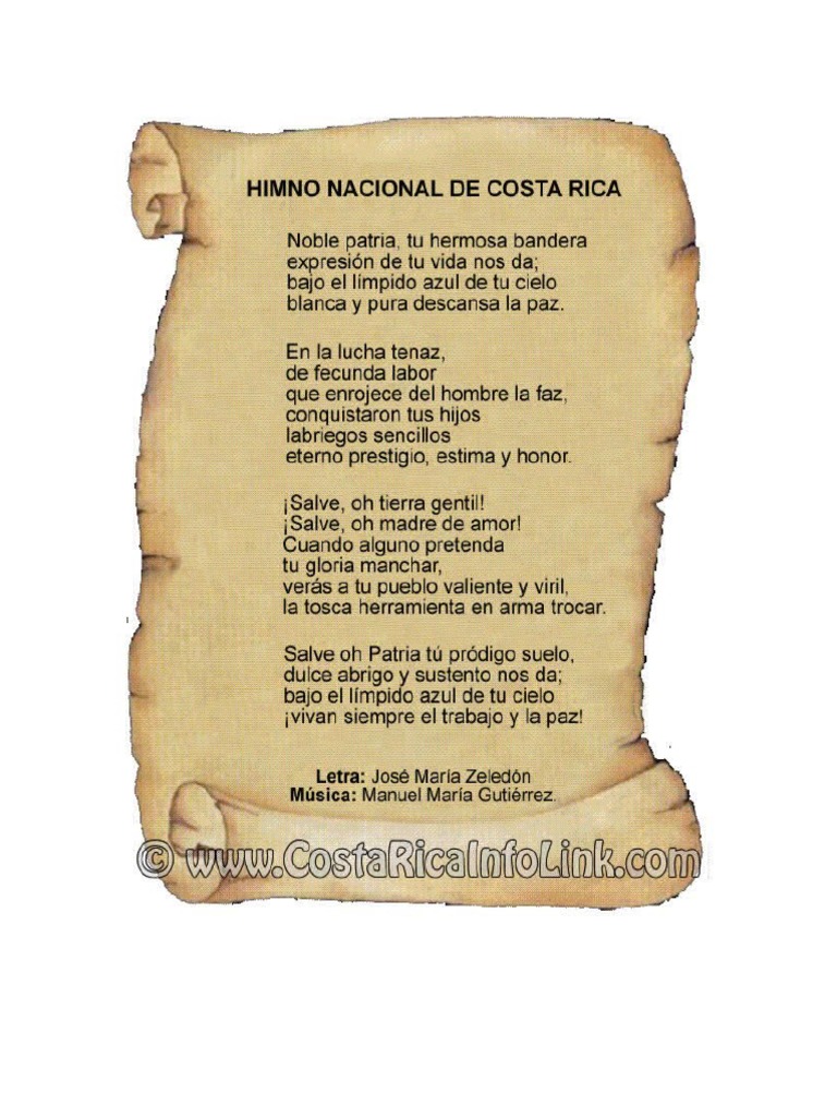 Letra Del Himno Nacional de Costa Rica | PDF