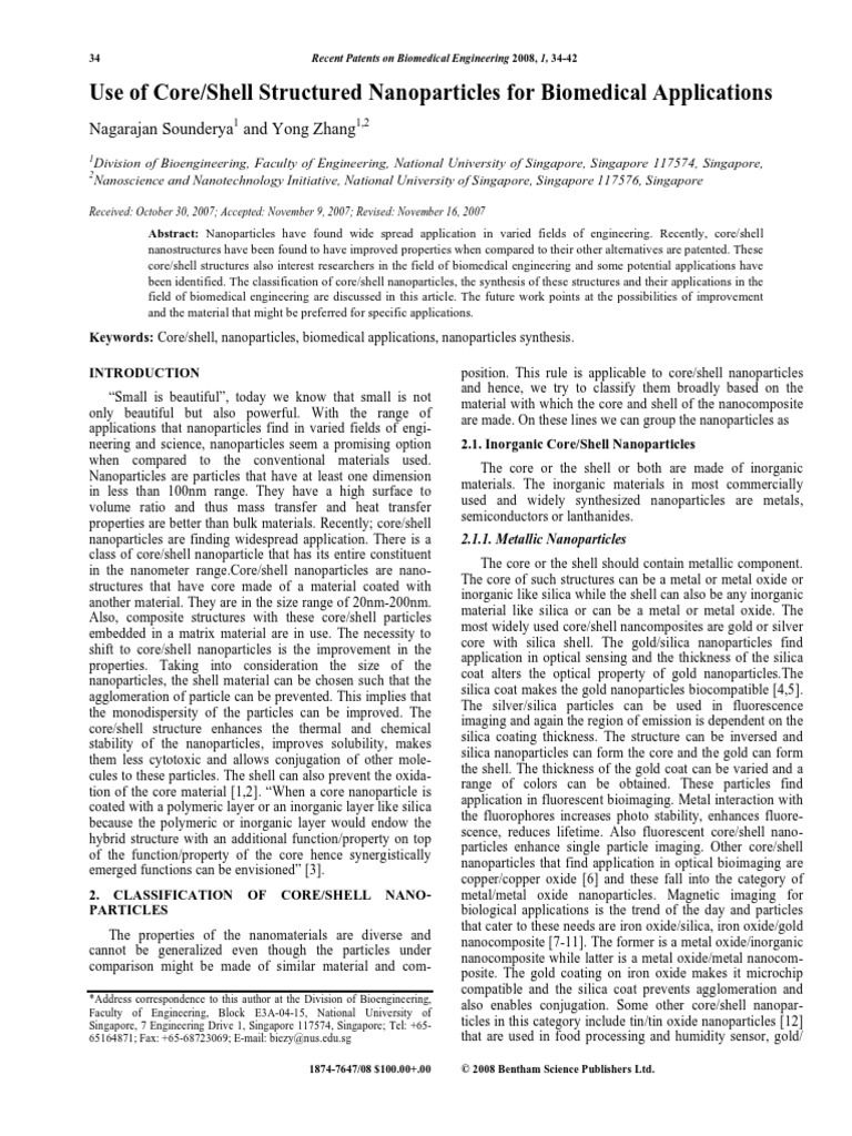 Use Of Core Shell Structured Nanoparticles For Biomedical Applications Pdf Nanoparticle