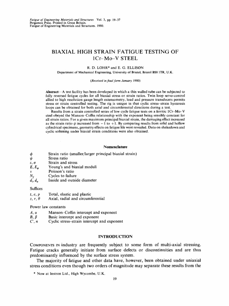 Lohr, Ellison - BIAXIAL HIGH STRAIN FATIGUE TESTING OF 1Cr Mo V STEEL ...