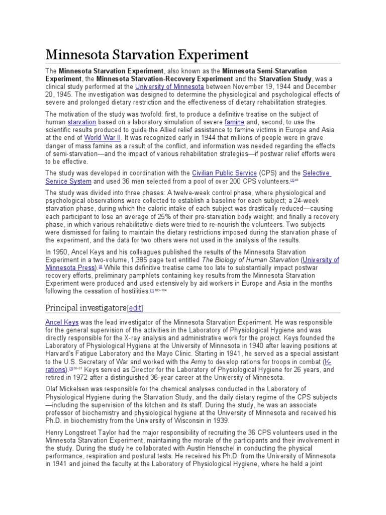 Minnesota Starvation Experiment | PDF | Science | Wellness