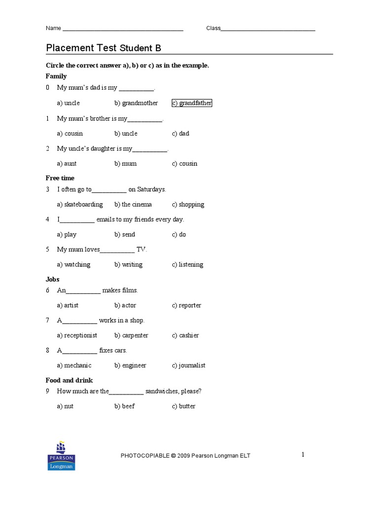Placement Test: Student B | PDF