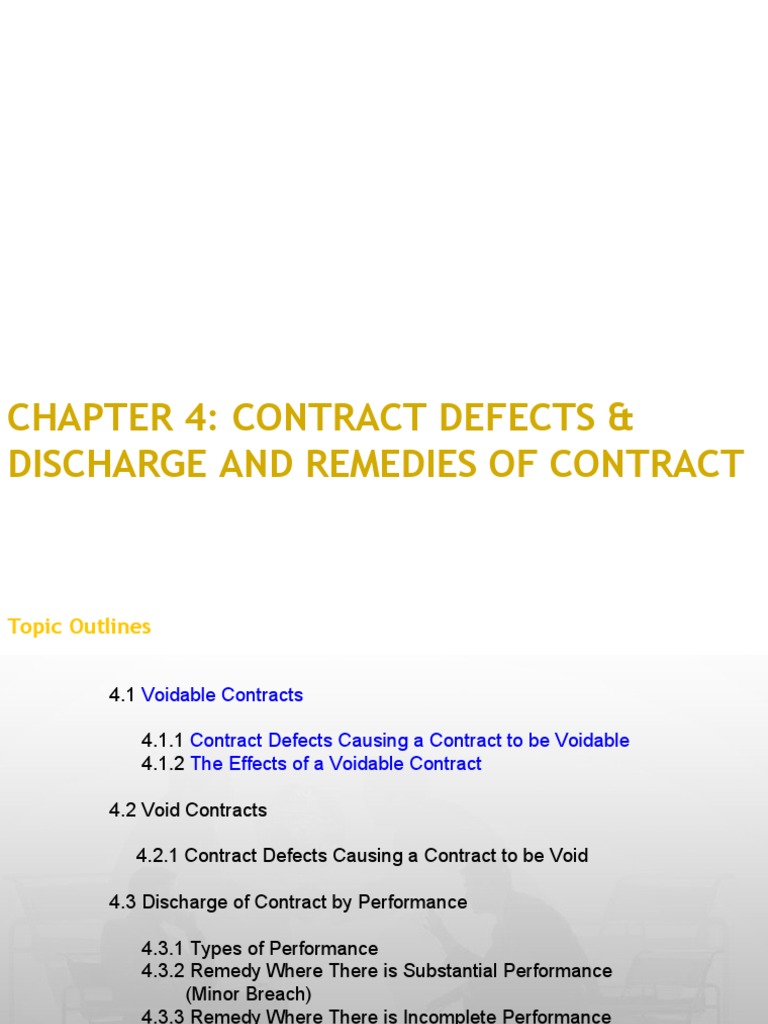 Chapter 4: Contract Defects & Discharge and Remedies of Contract | PDF ...