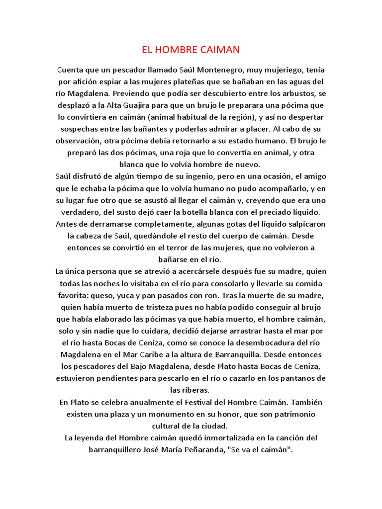 Leyenda del Hombre Caimán en Colombia | PDF | Historia | Clásicos