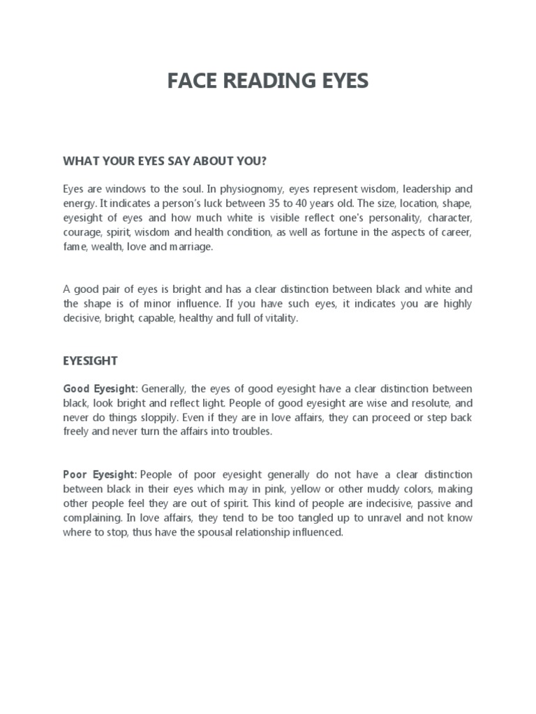 Face Reading Eyes: What Your Eyes Say About You? | PDF | Visual ...