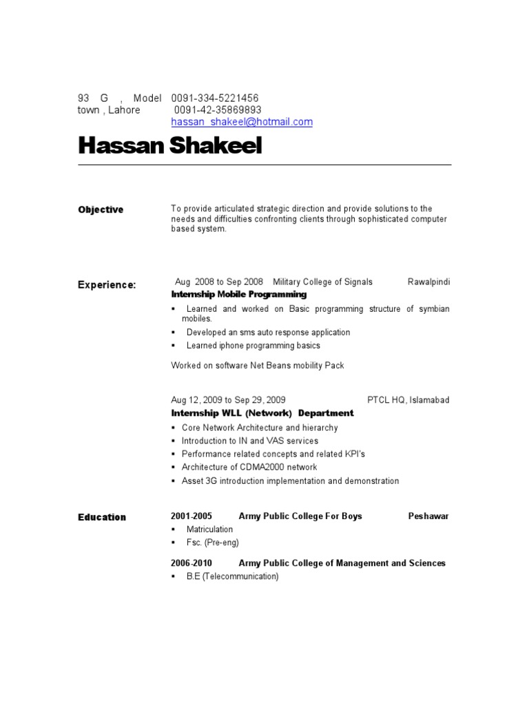 CV Hasan Shakeel | PDF | Telecommunication | Computer Network
