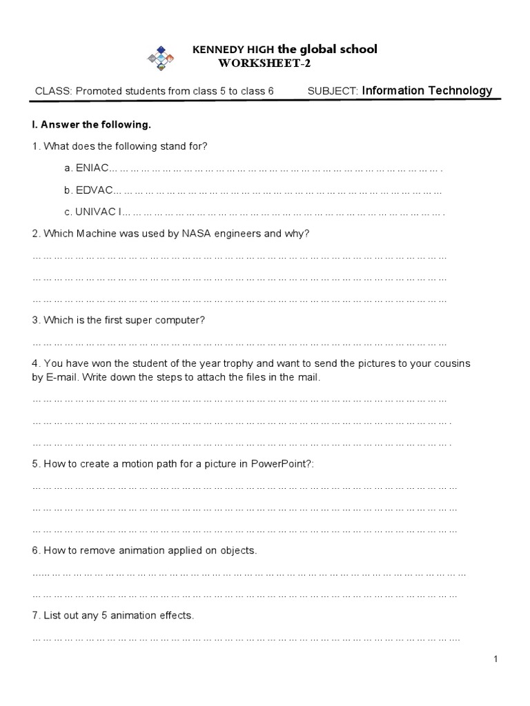 KENNEDY HIGH The Global School Worksheet-2: CLASS: Promoted Students ...