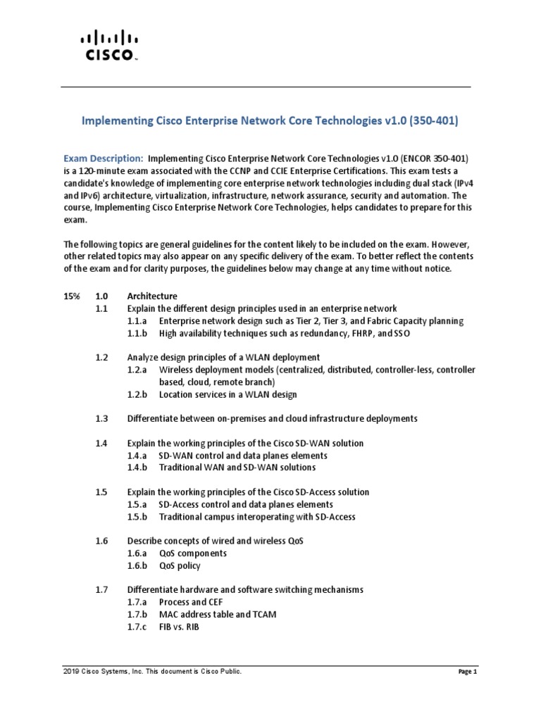 Implementing Cisco Enterprise Network Core Technologies v1.0 (350-401) | PDF | Wireless Lan ...