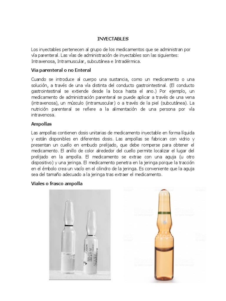 INYECTABLES | PDF | Inyección (medicina) | Medicamentos con receta