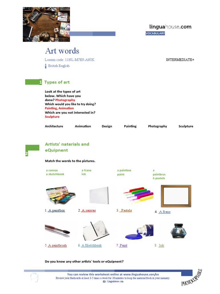 Art Vocabulary: Exploring Types of Art, Artists' Materials, Famous ...
