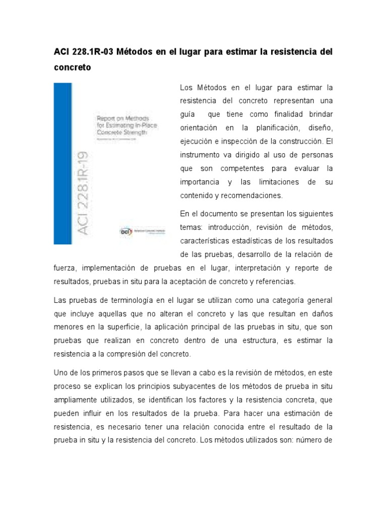 Aci 228 | PDF | Estadísticas | Hormigón
