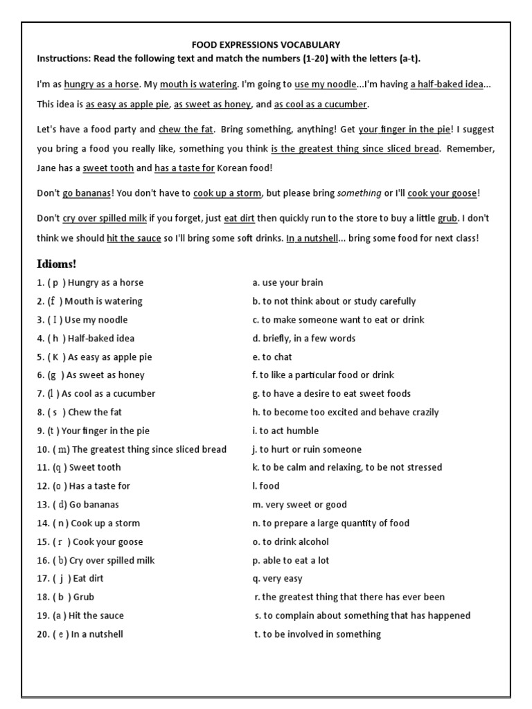 Food Idioms and Expressions Guide | PDF | Foods | Food And Drink
