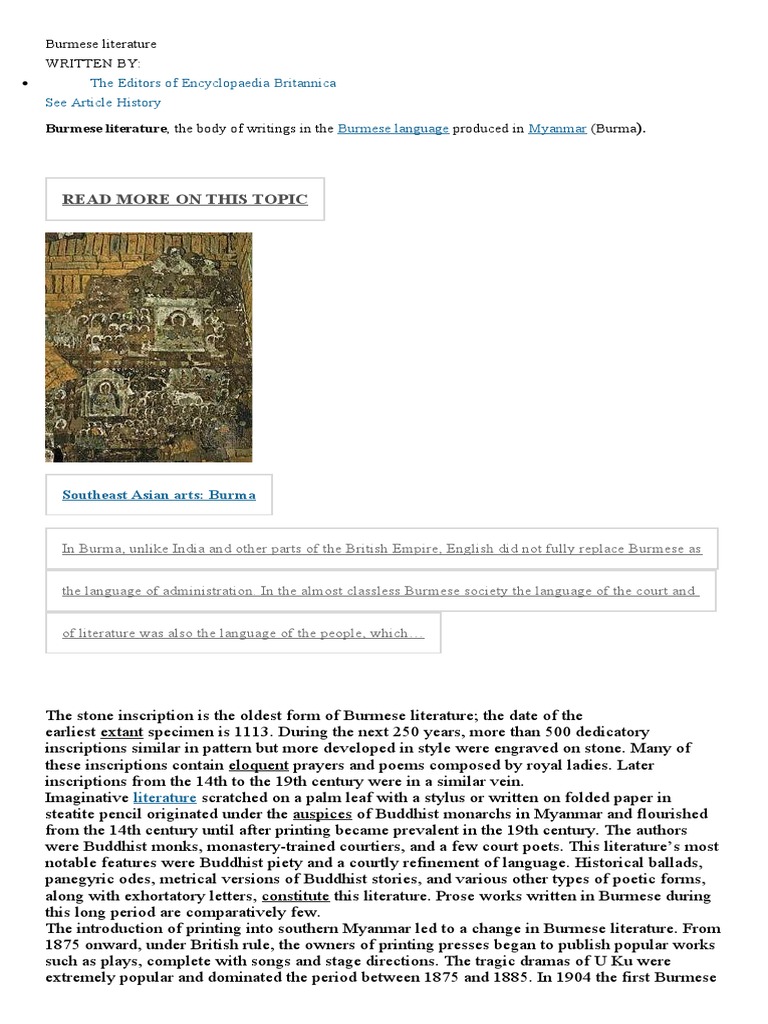 Burmese Literature | PDF | Myanmar | Unrest