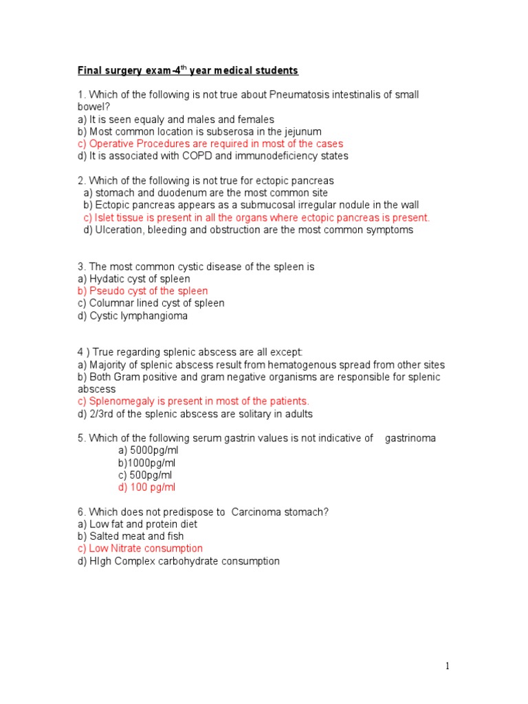 Final Surgery Exam-4 Year Medical Students | PDF | Organ (Anatomy ...
