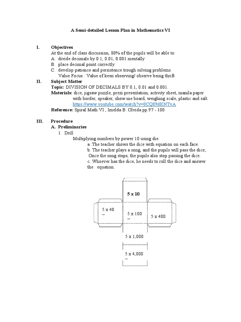 Dividing Decimals Skillfully: A Detailed Lesson Plan on Dividing ...