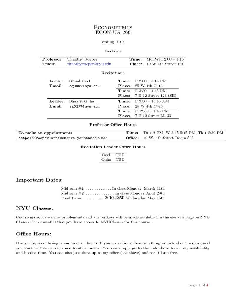 Econometrics Syllabus | Download Free PDF | Regression Analysis | Dependent And Independent ...