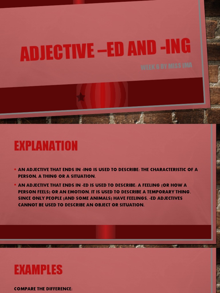 Adjective Ending With - Ed and - Ing | PDF