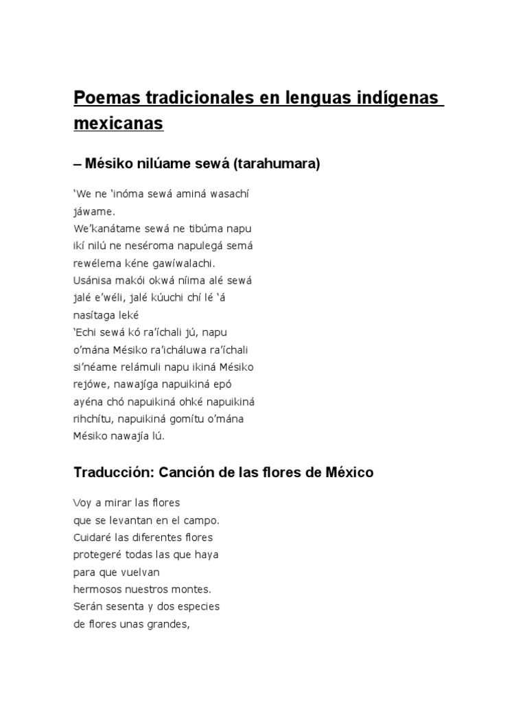 Poemas Tradicionales en Lenguas Indígenas Mexicanas | PDF | Naturaleza