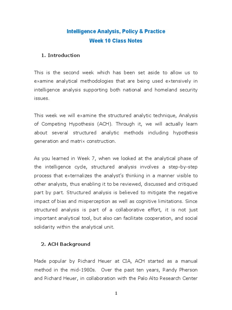 Intelligence Analysis, Policy & Practice Week 10 Class Notes | PDF ...