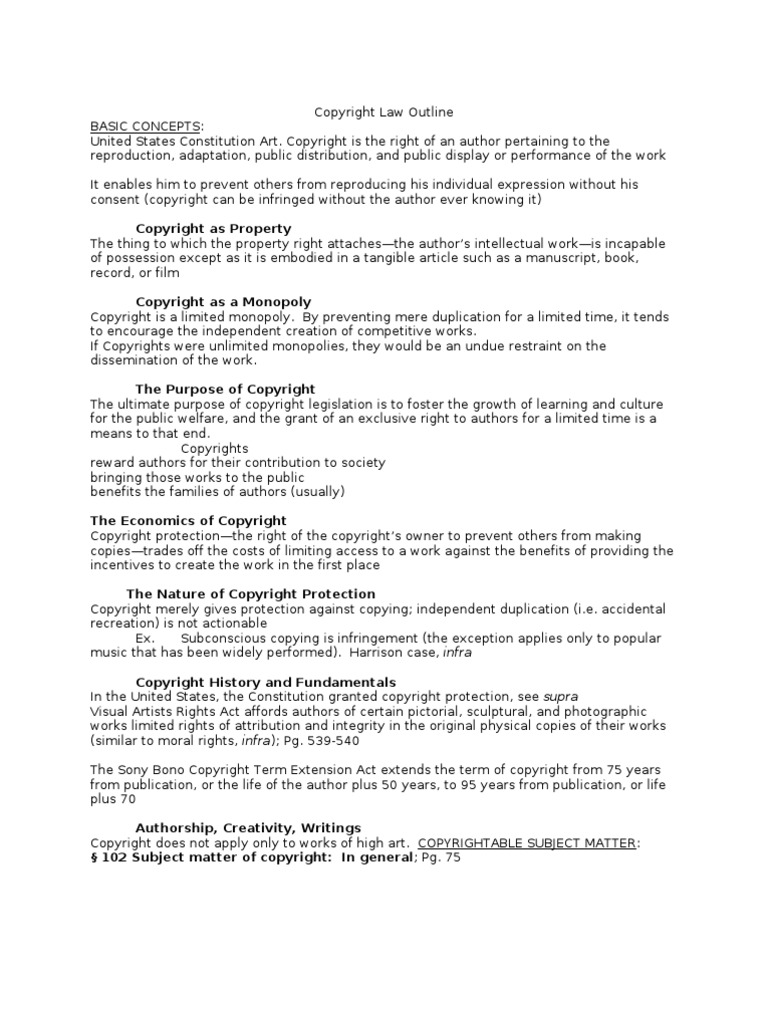 Copyright Law Outline | Online Copyright Infringement Liability ...