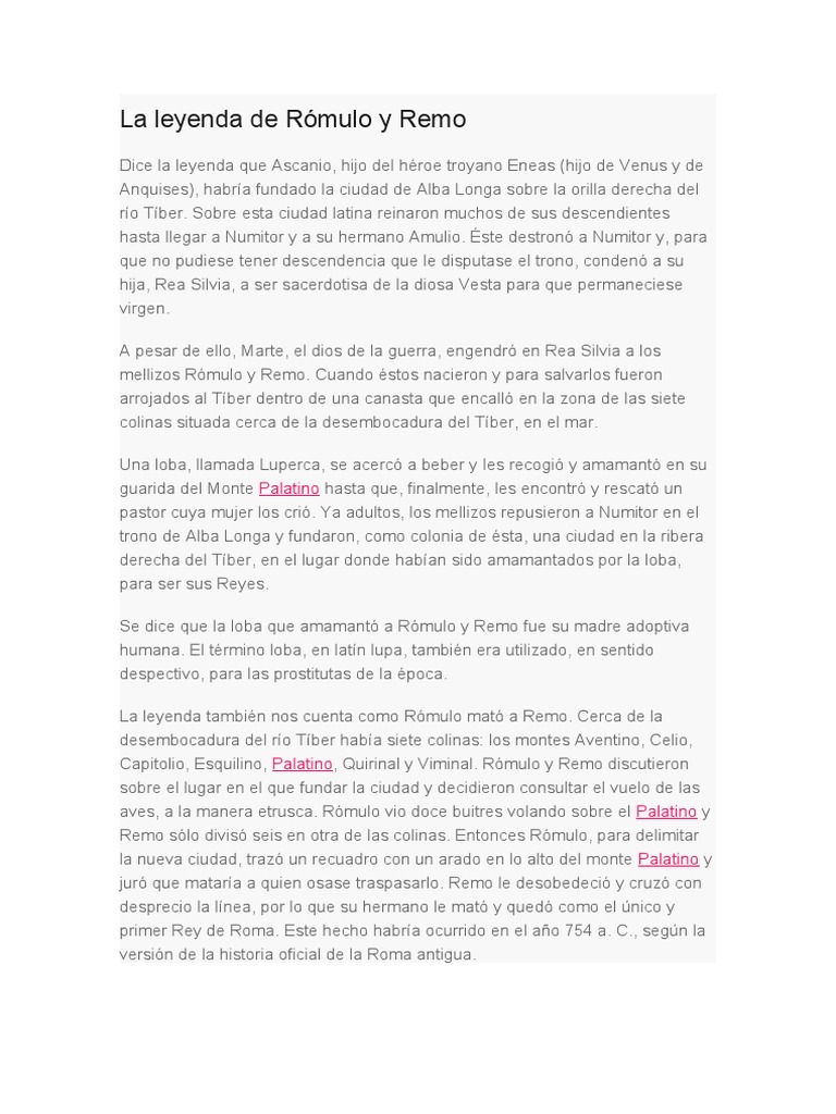 La Leyenda de Rómulo y Remo | PDF | Romulus y Remus | Mitología romana