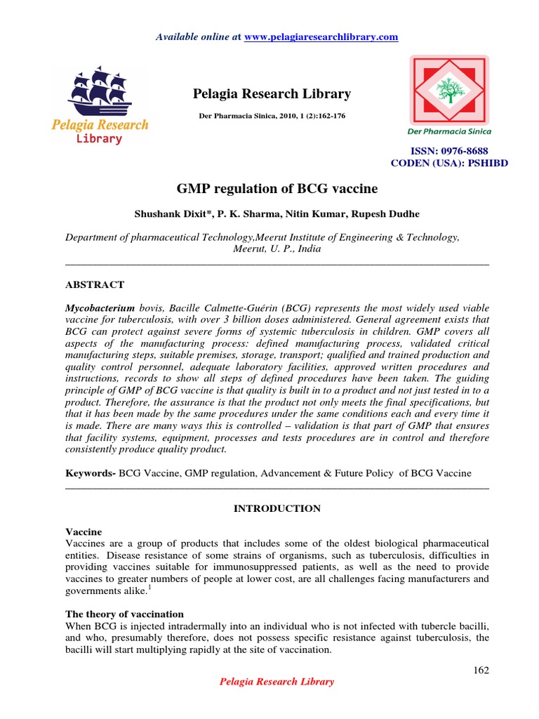 GMP Regulation of BCG Vaccine | PDF | Public Health | Health Sciences