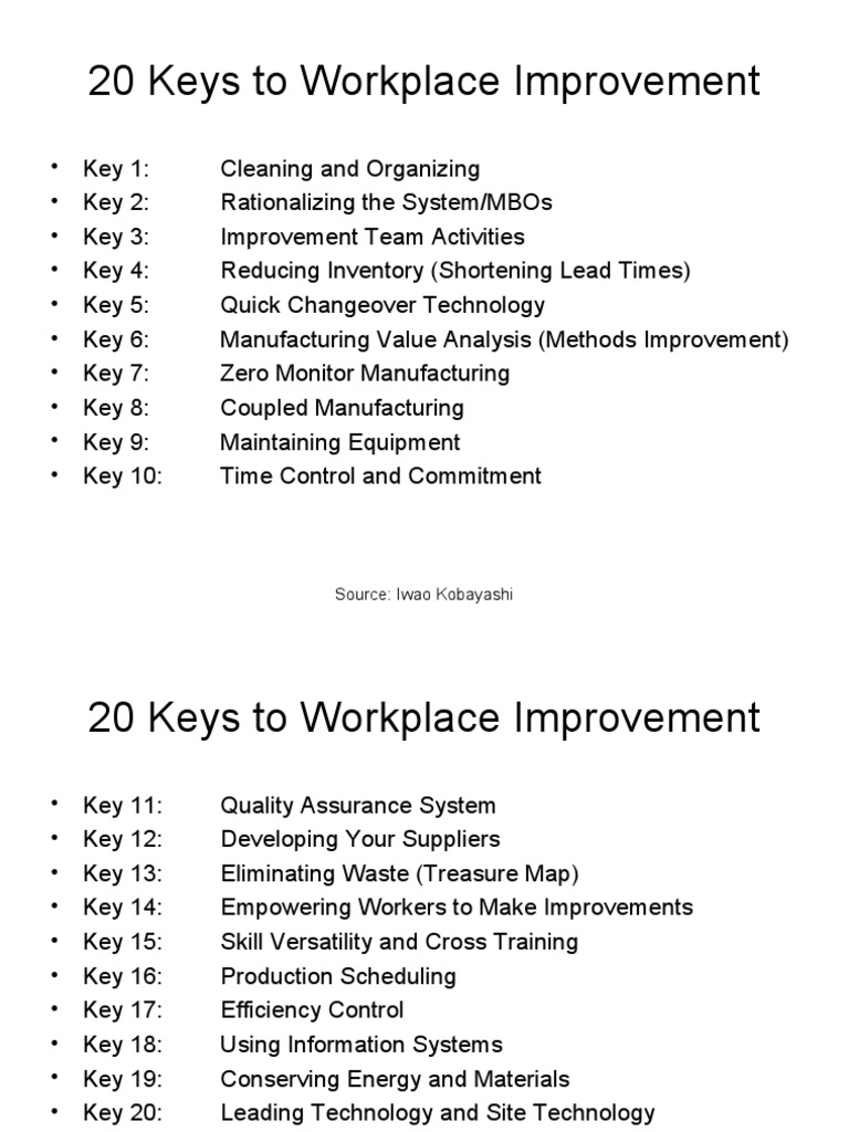 20 Keys To Workplace Improvement: Source: Iwao Kobayashi | PDF ...