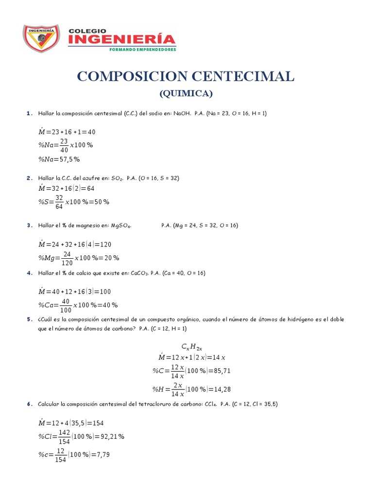 Composicion Centecimal: (Quimica) | Conjuntos de elementos químicos ...