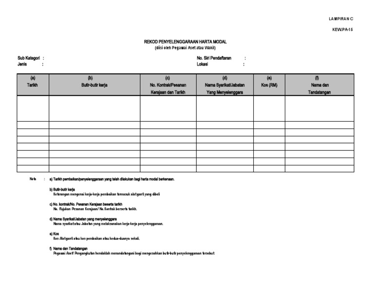 Daftar Penyelenggaraan Harta Modal (KEWPA-15) | PDF