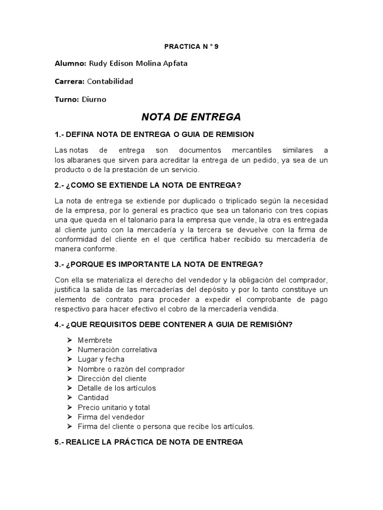 Modelo Nota de Entrega Word | PDF | Recibo | Business