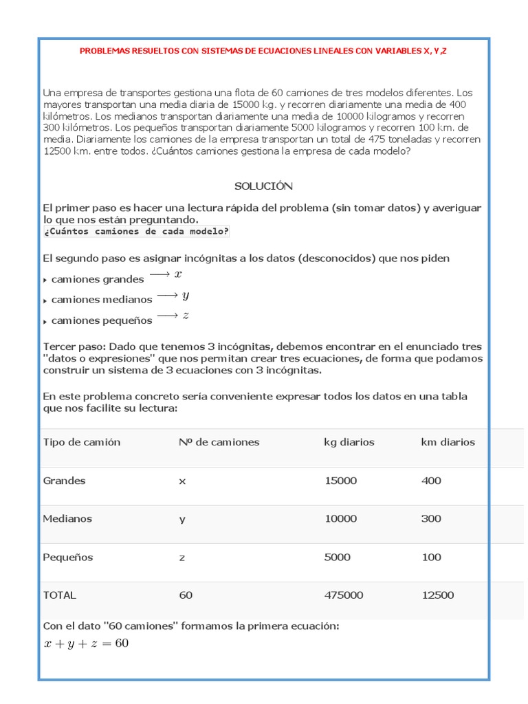 Prob. Sistema de Tres Ecuaciones Con 3 Variables | PDF | Sistema de ...