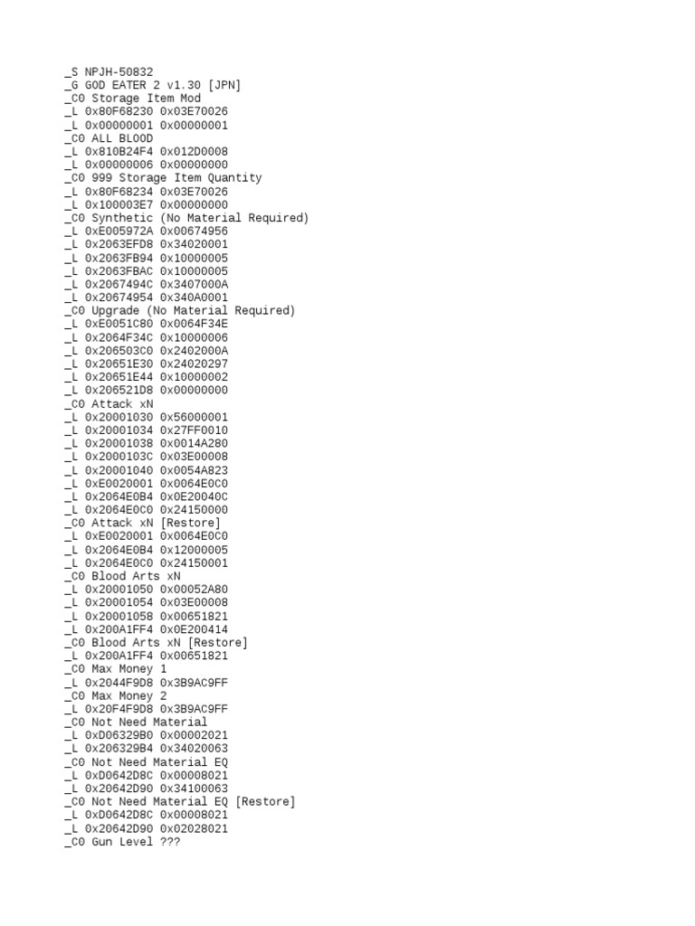 God Eater 2 CwCheats For PSP | PDF | Leisure | Sports