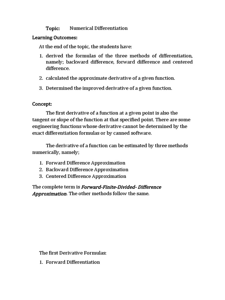 Numerical Differentiation | PDF | Derivative | Finite Difference