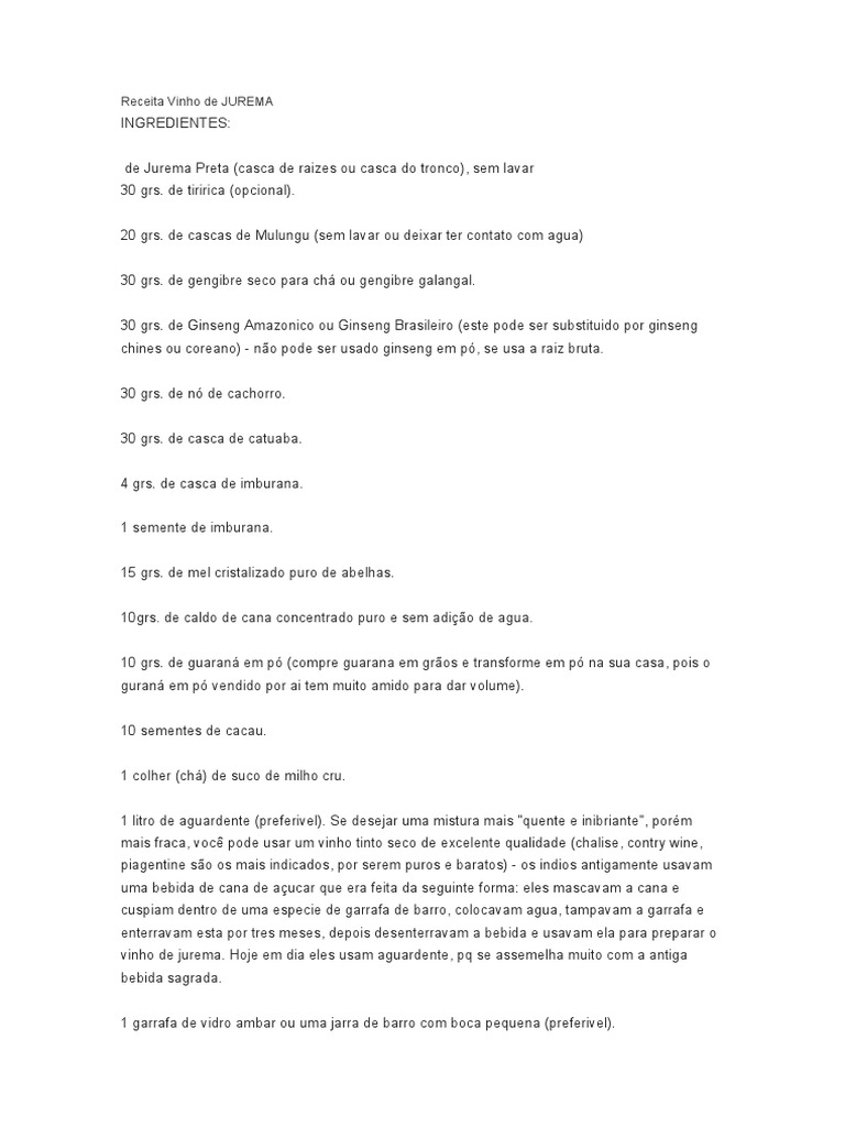 Receita do Vinho de Jurema Preta | PDF