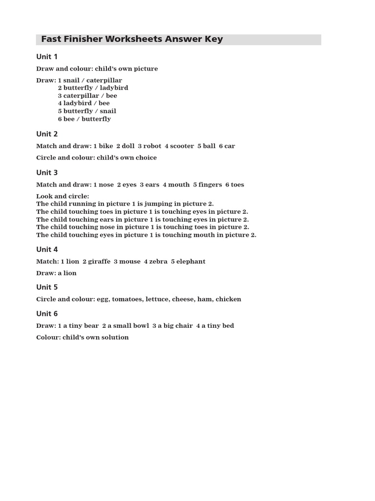 Fast Finisher Worksheets Answer Key: Unit 1 | PDF