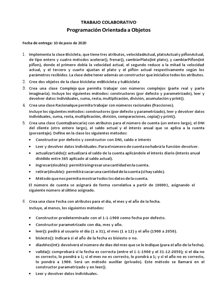 Ejercicios Clases Y Objetos Pdf Constructor Programación Orientada A Objetos Programación