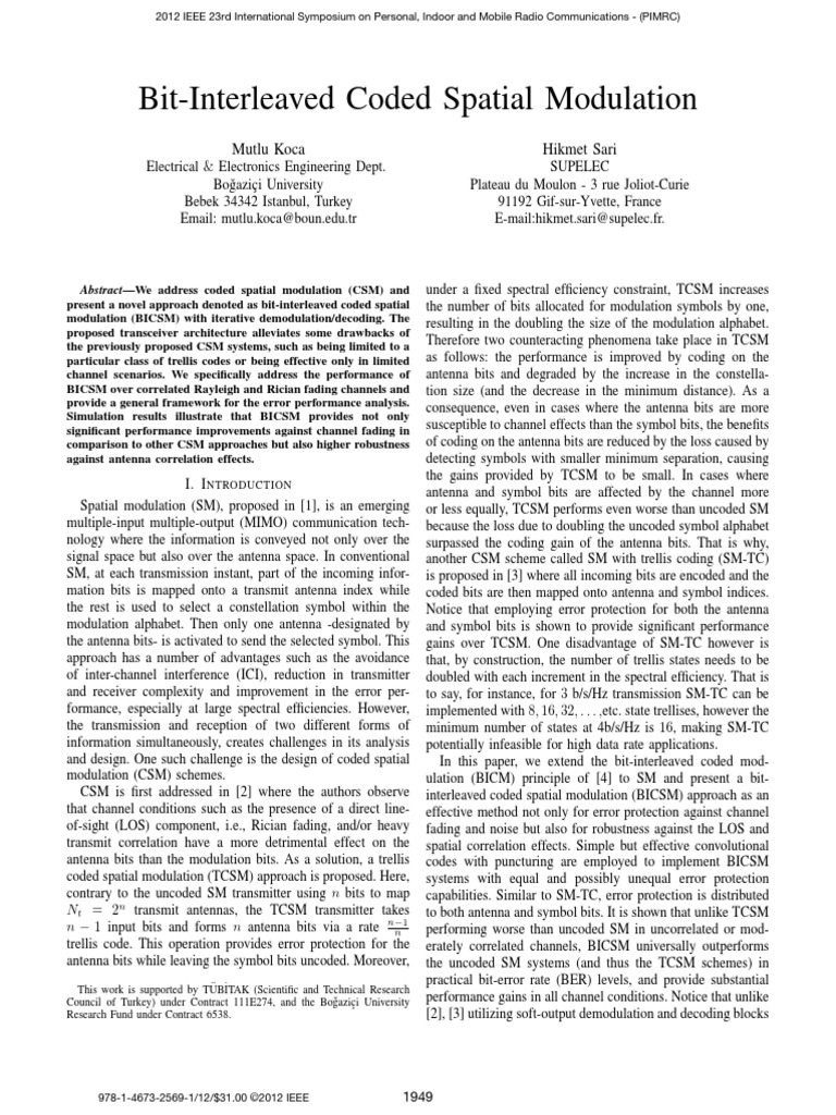 Bit Interleaved Coded Spatial Modulation Pdf Modulation Mimo