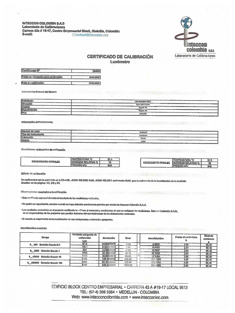 Certificado de Calibracion Luxometro PDF | PDF Certificado de Calibracion Luxometro PDF | PDF