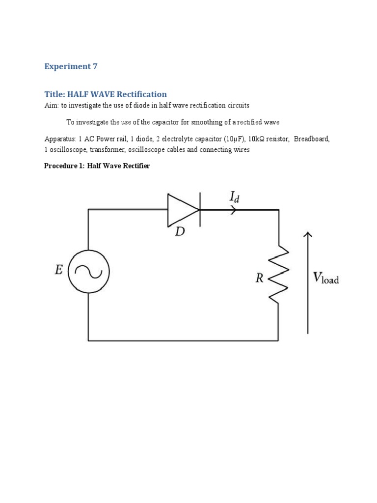 Experiment 7: Procedure 1: Half Wave Rectifier | PDF