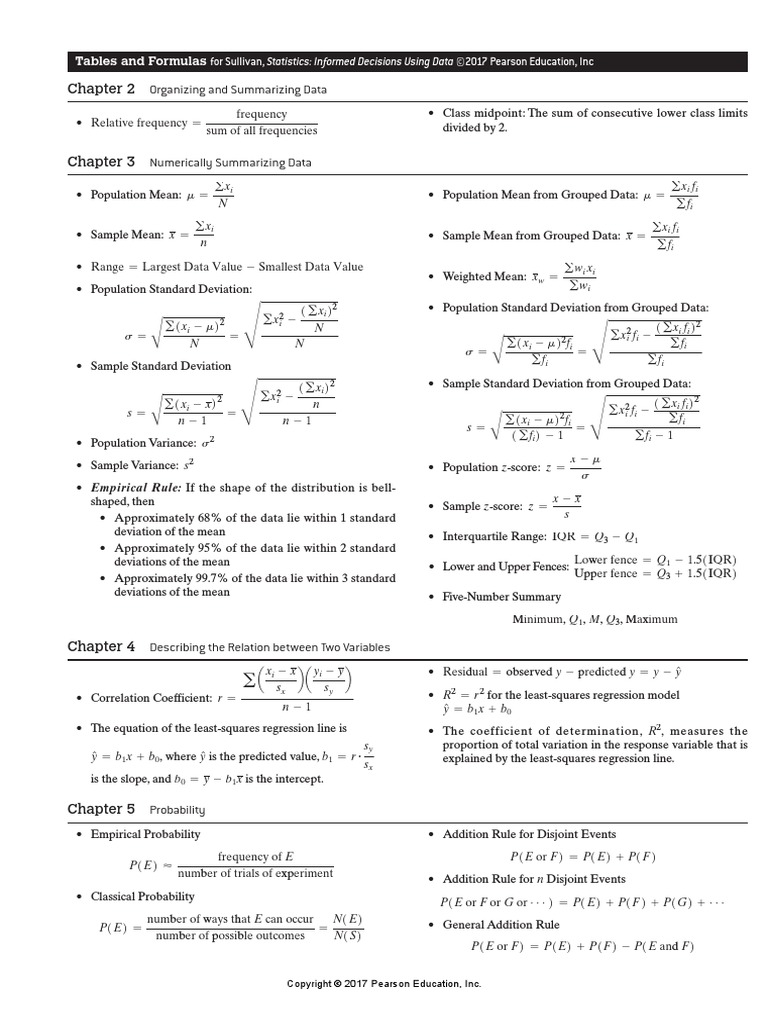 Statistics Formula Tables | PDF | Statistics | Standard Deviation