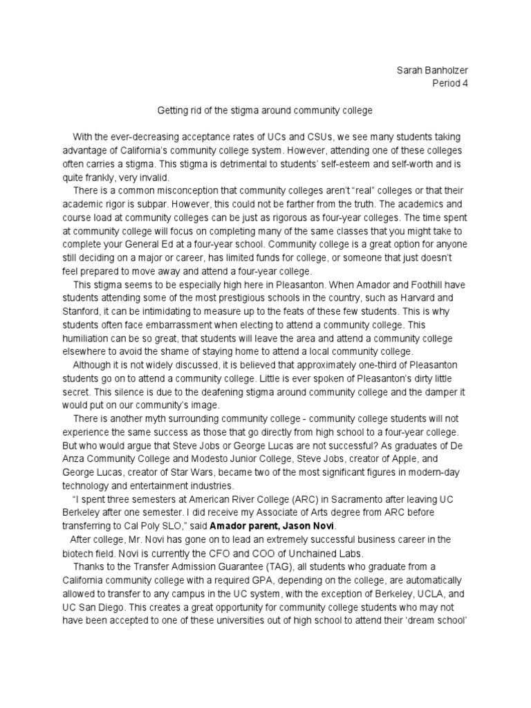 Getting Rid of The Stigma Around Community College 1 | PDF | University ...