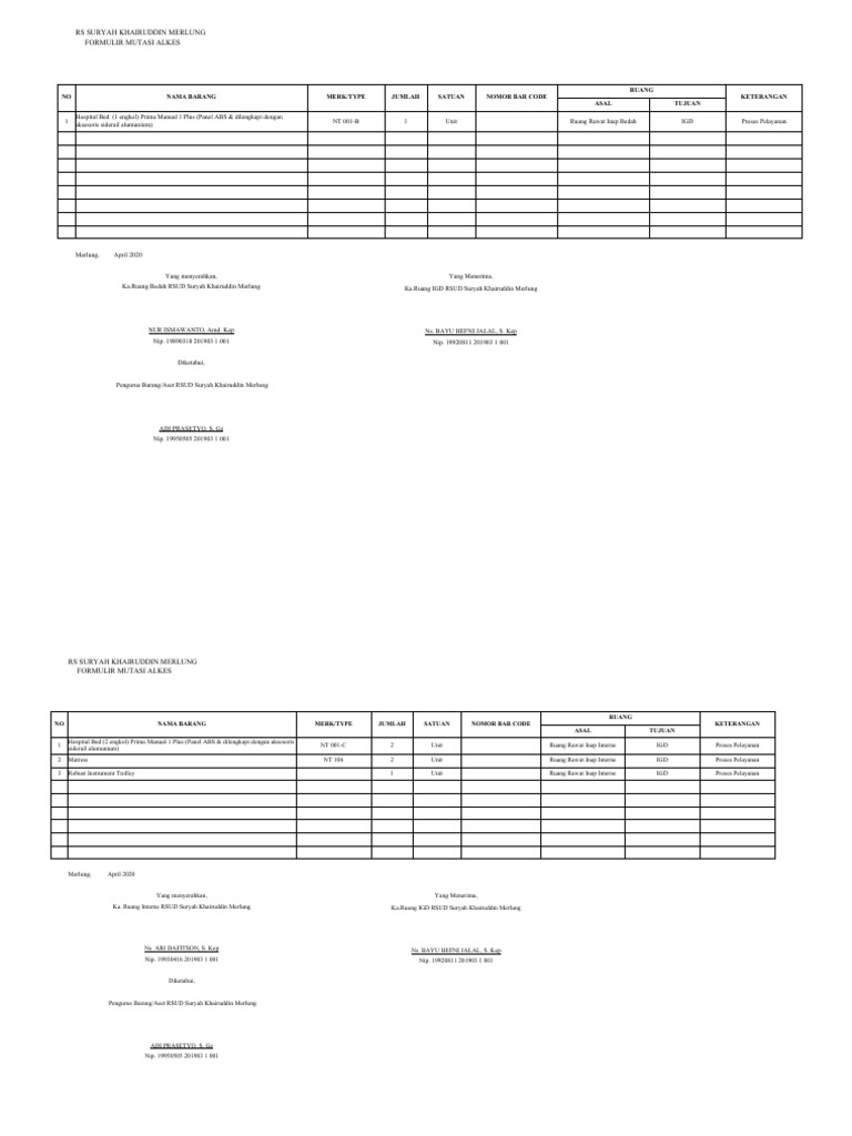 Formulir Mutasi Barang Igd April | PDF