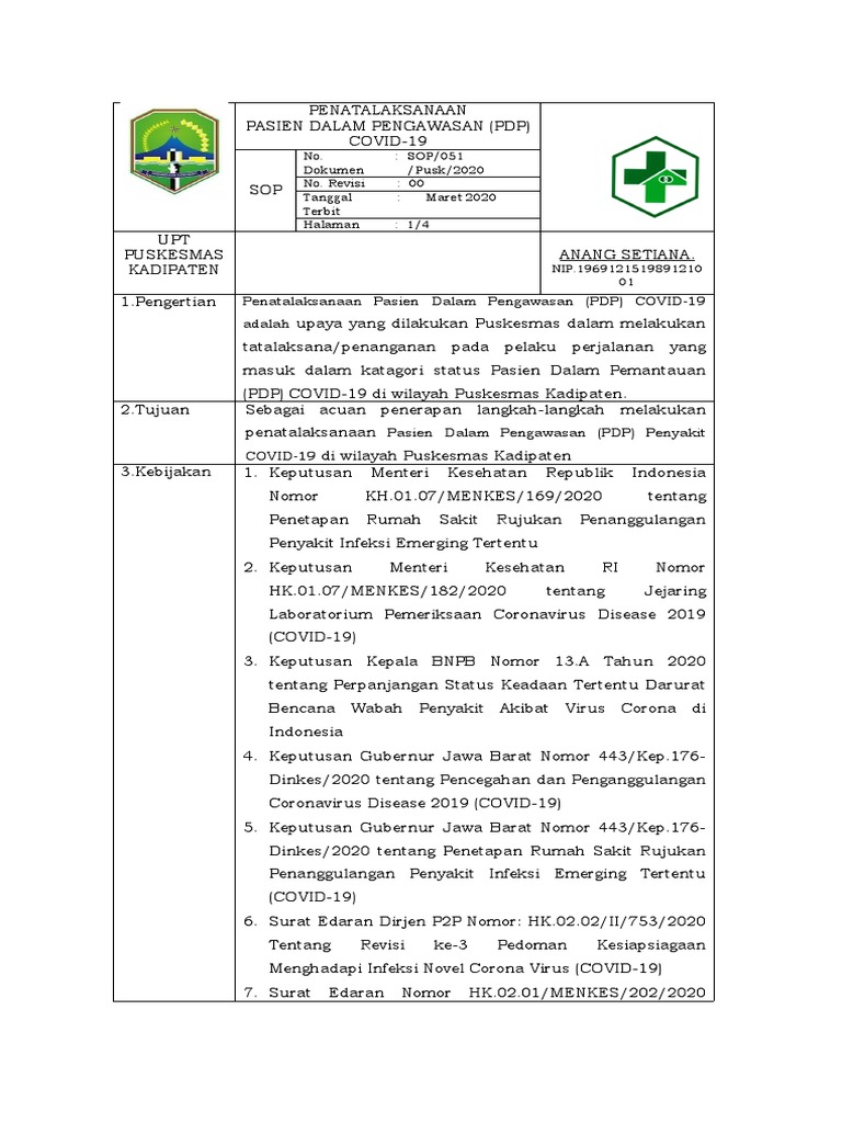 Sop Penatalaksanaan PDP Covid-19 | PDF