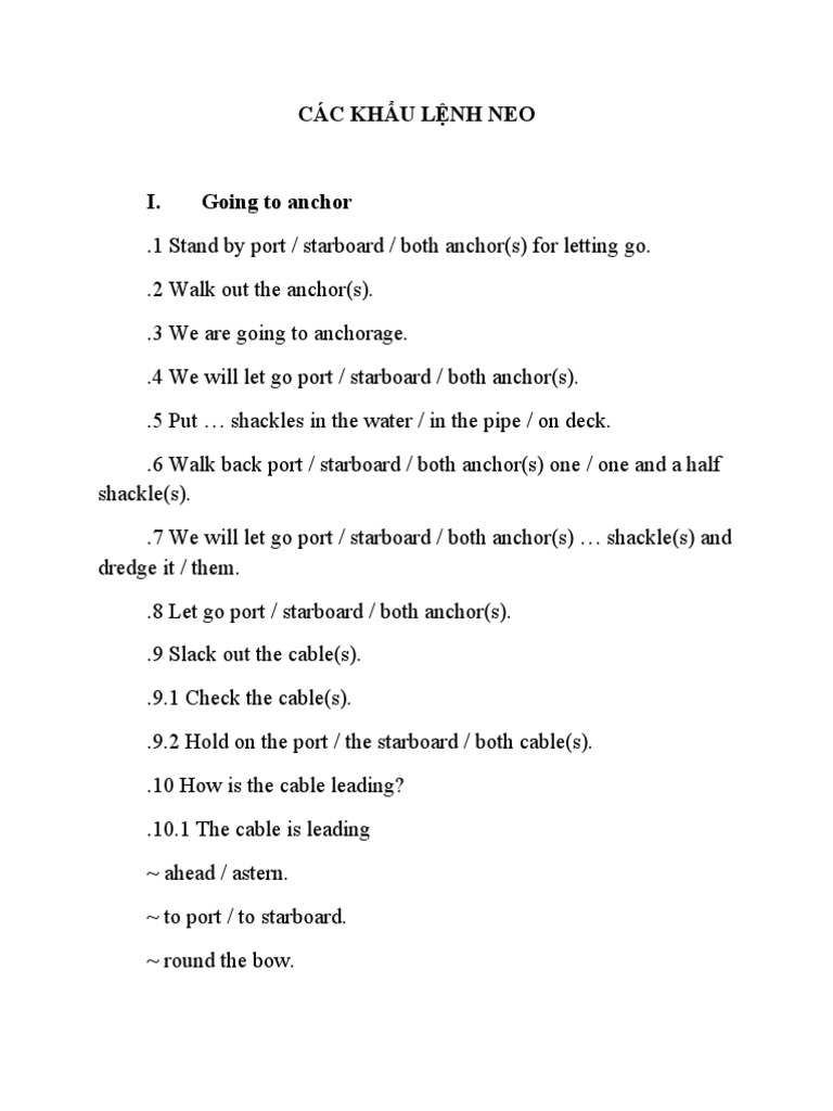 CÁC KHẨU LỆNH NEO-IMO SMCP - | PDF | Anchor | Vehicle Parts