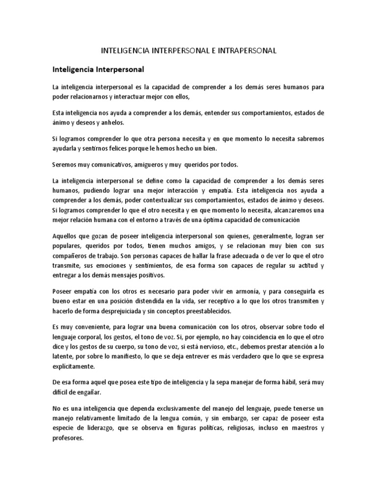 Inteligencia Interpersonal e Intrapersonal1 | PDF | Inteligencia | Empatía