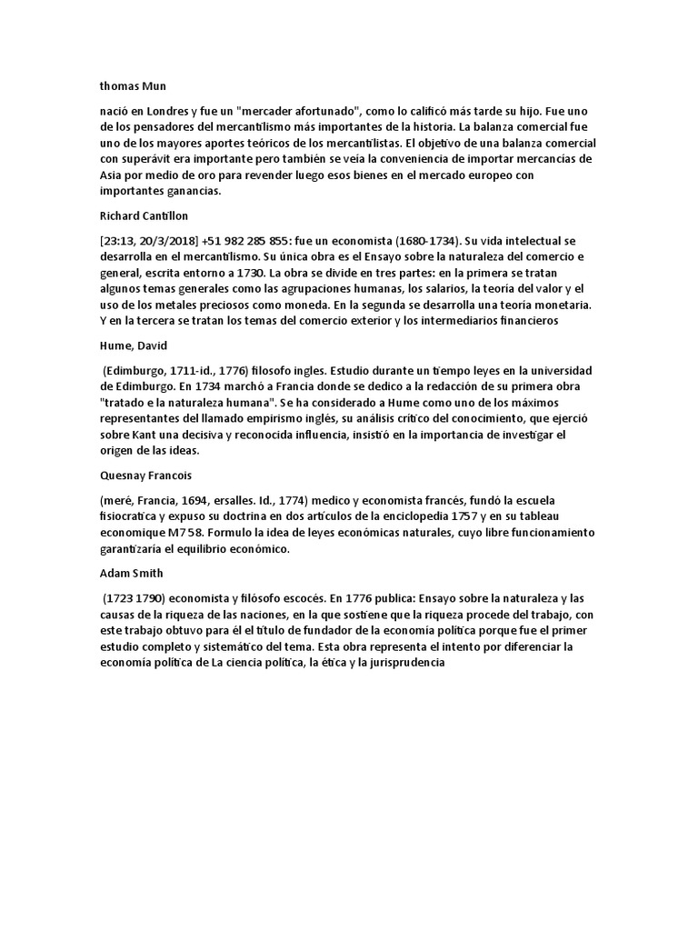 Pensadores Clave del Mercantilismo | PDF