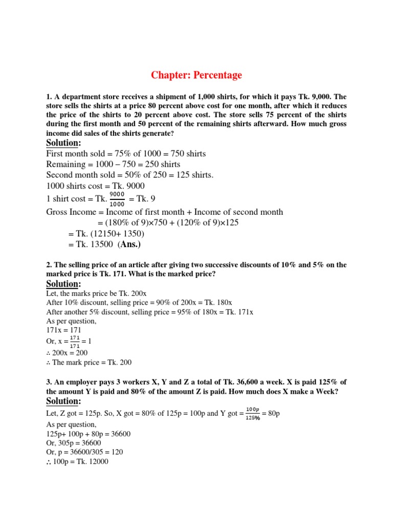 Solution of Percentage Test | PDF | Percentage | Prices