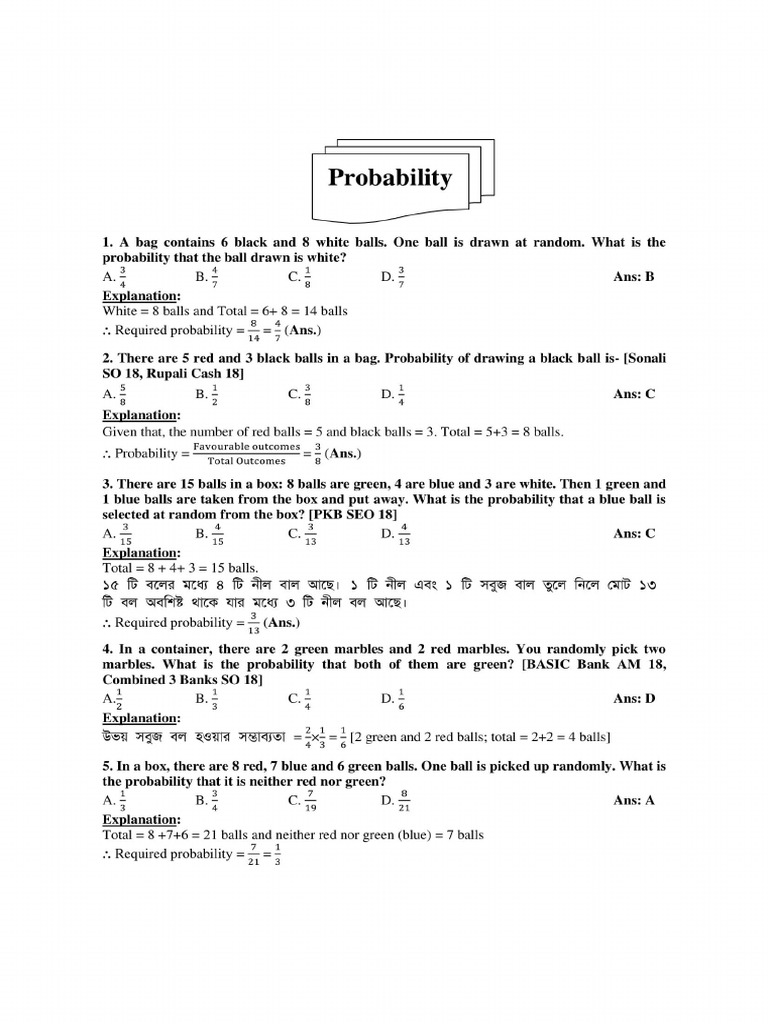Math Learning Part 1 Probability 1 25 | PDF