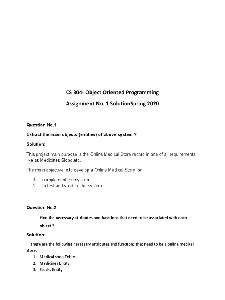 Cs 304-Object Oriented Programming Assignment No. 1 Solutionspring 2020 ...