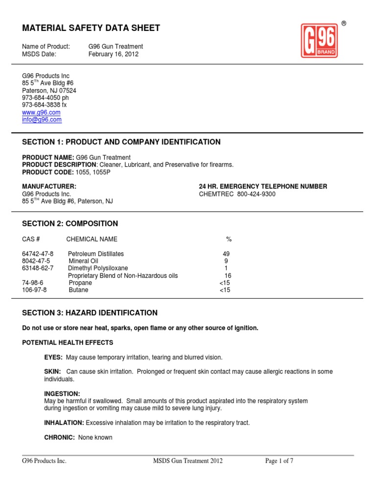 Material Safety Data Sheet: Section 1: Product and Company ...
