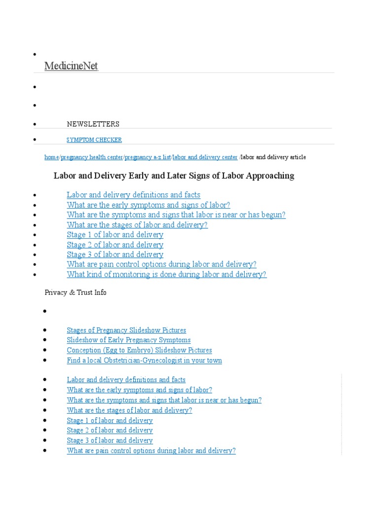 Medicinenet: Labor and Delivery Early and Later Signs of Labor ...